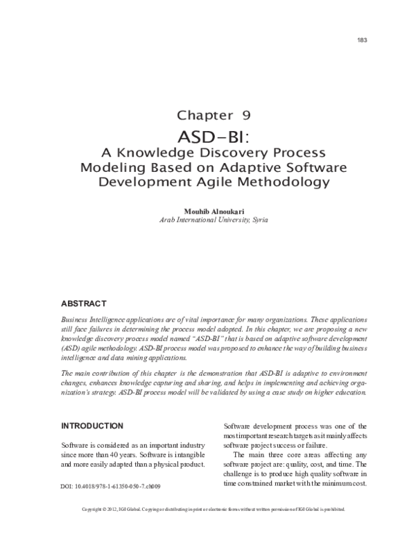 (PDF) ASD-BI: A Knowledge Discovery Process Modeling Based on Adaptive Software Development ...