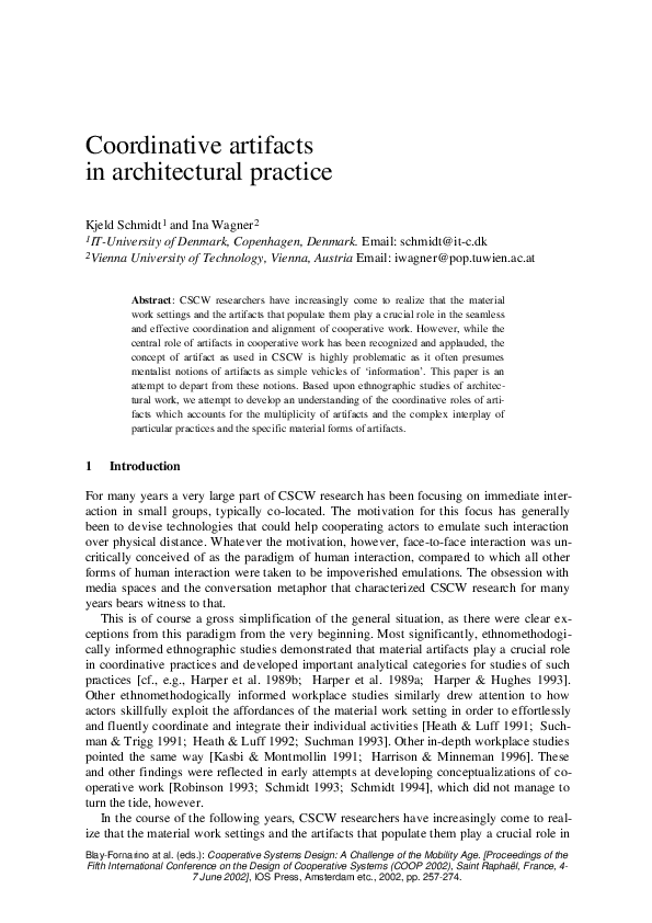 Pdf Coordinative Artifacts In Architectural Practice