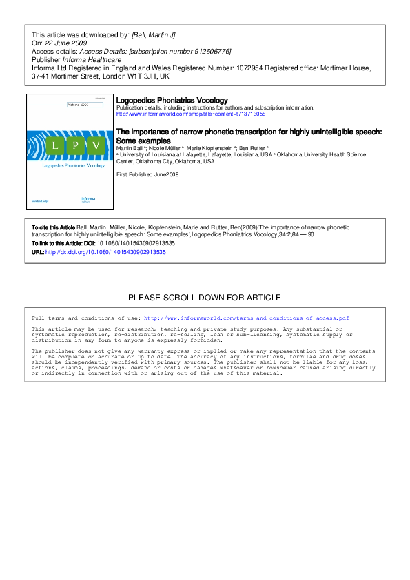 (PDF) The importance of narrow phonetic transcription for highly ...