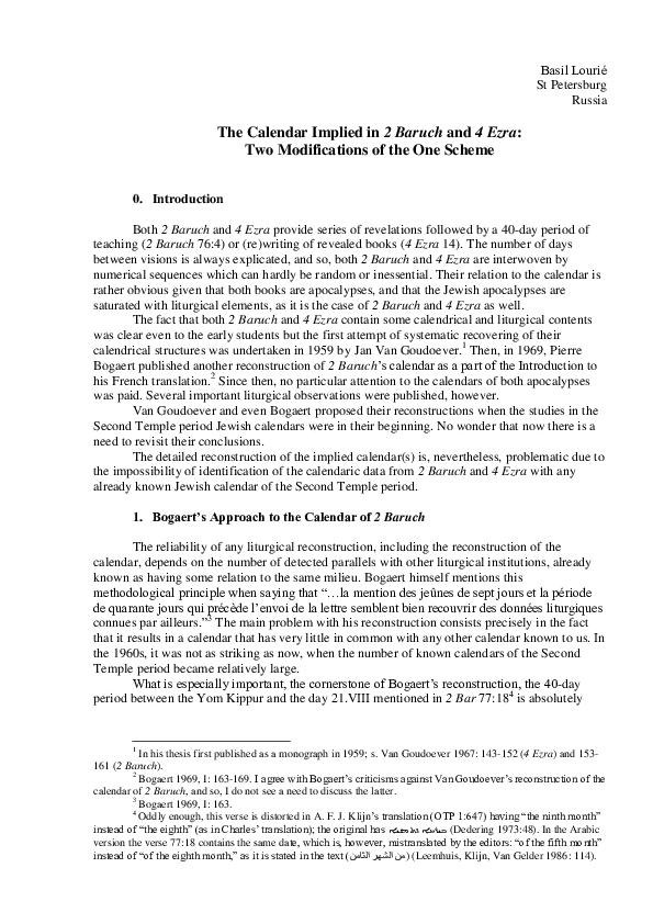 (PDF) The Calendar Implied in 2 Baruch and 4 Ezra: Two Modifications of ...