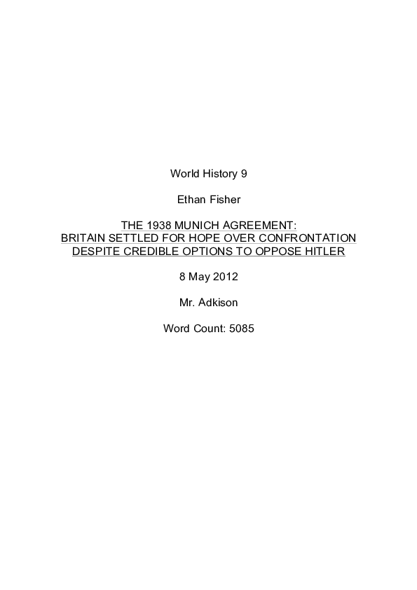 (PDF) THE 1938 MUNICH AGREEMENT: BRITAIN SETTLED FOR HOPE OVER ...