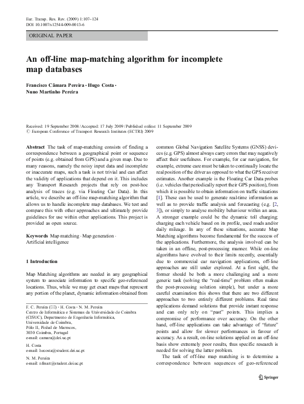 Pdf An Off Line Map Matching Algorithm For Incomplete Map Databases