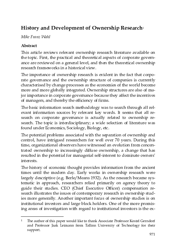 (PDF) History and development of ownership research