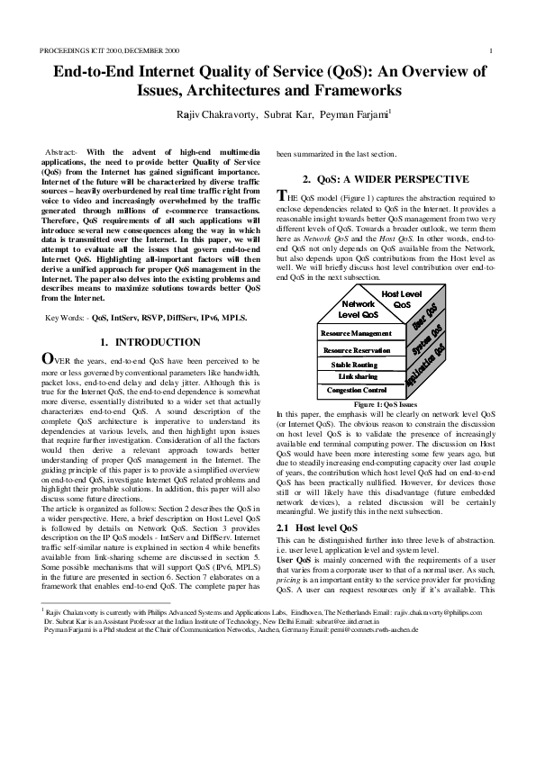 (PDF) End-to-end internet quality of service (QoS): An overview of issues, architectures and ...