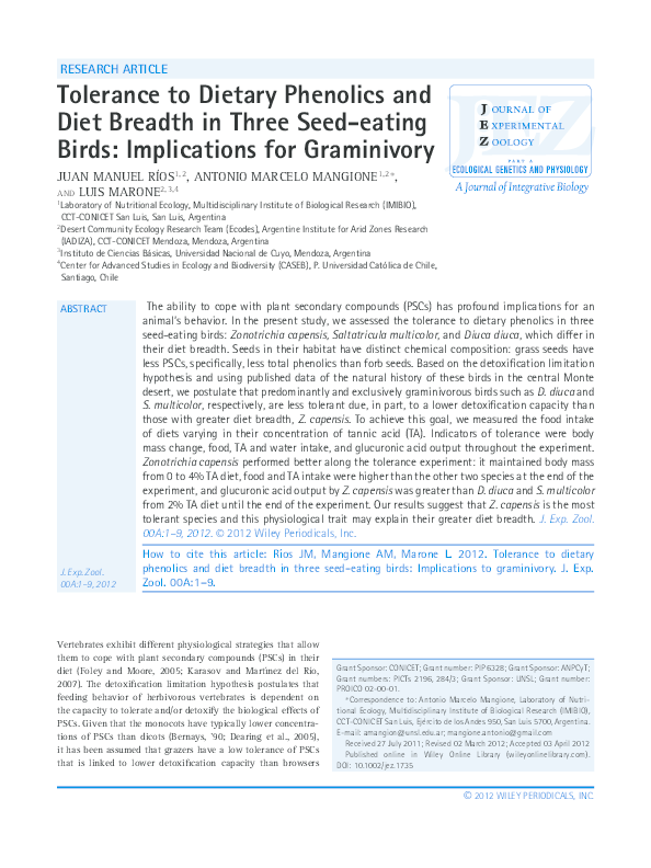 (PDF) Tolerance to Dietary Phenolics and Diet Breadth in Three Seed ...