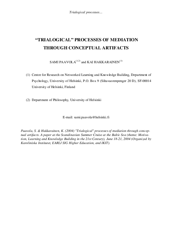 (PDF) "Trialogical" processes of mediation through conceptual artifacts
