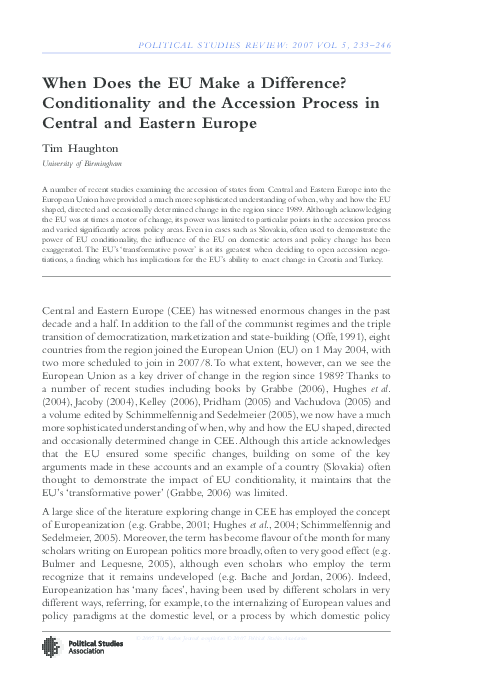 (PDF) When does the EU make a difference? Conditionality and the ...