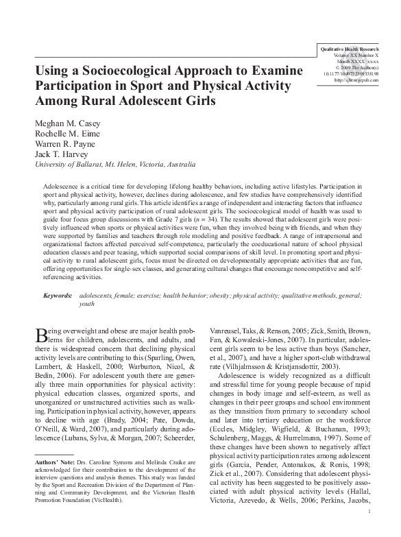 (PDF) Using a socioecological approach to examine participation in ... (PDF) Using a socioecological approach to examine participation in ...