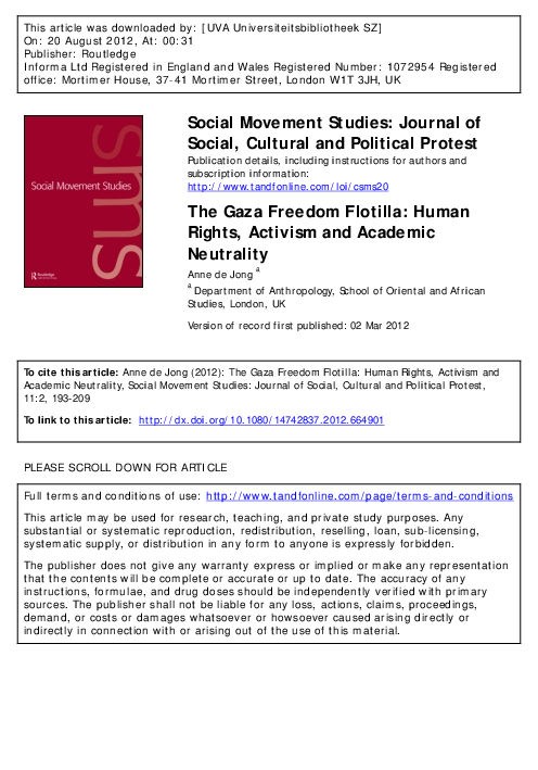 (PDF) The Gaza Freedom Flotilla: Human Rights, Activism and Academic ...