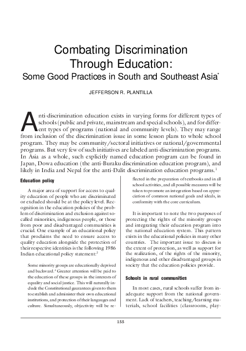 (PDF) Combating Discrimination Through Education: Some Good Practices ...