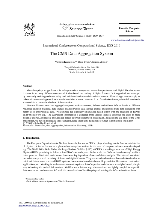 (PDF) The CMS data aggregation system