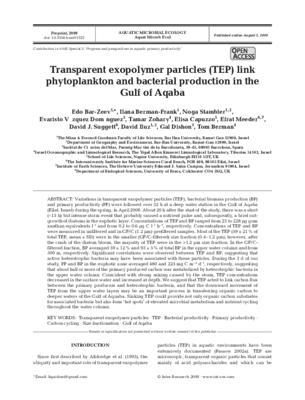 (PDF) Transparent exopolymer particles (TEP) link phytoplankton and ...