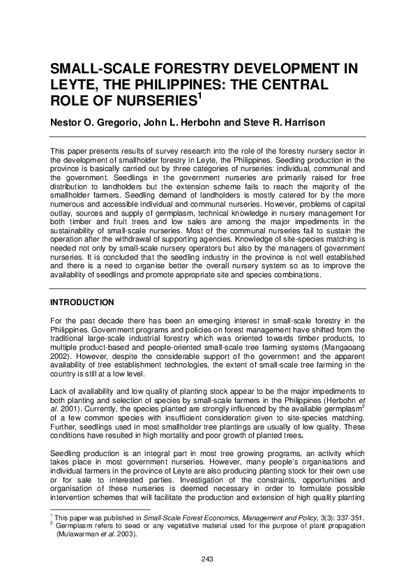 (PDF) Small-scale forestry development in Leyte, Philippines: the ...