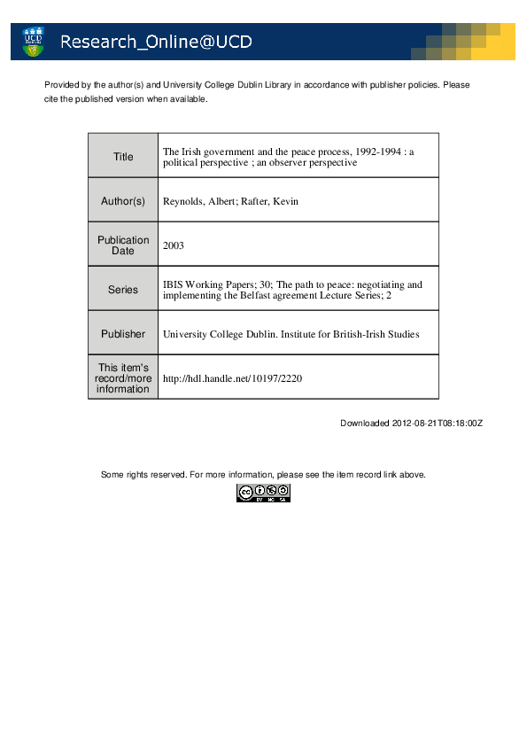 (PDF) The Irish government and the peace process, 1992-1994: a ...