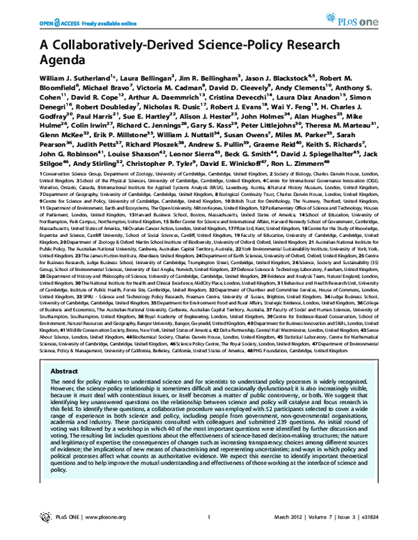 (PDF) A collaboratively-derived science-policy research agenda
