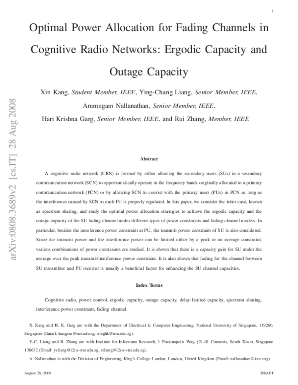 (PDF) Optimal power allocation for fading channels in cognitive radio networks: ergodic capacity ...