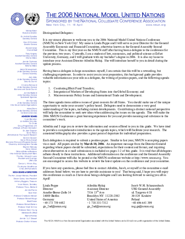 (PDF) THE 2006 NATIONAL MODEL UNITED NATIONS (NMUN) Background Guide