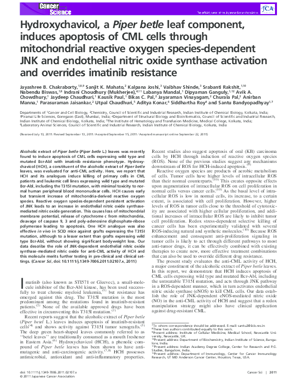 (PDF) Hydroxychavicol, a Piper betle leaf component, induces apoptosis ...