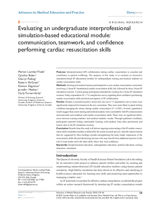 Pdf Evaluating An Undergraduate Interprofessional Simulation Based 