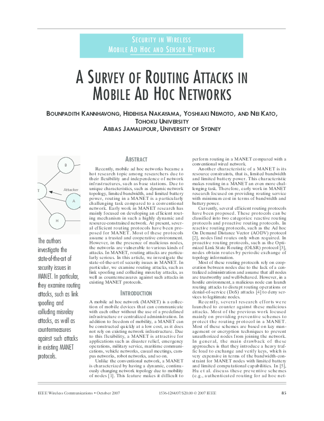 Pdf A Survey Of Routing Attacks In Mobile Ad Hoc Networks Siraj