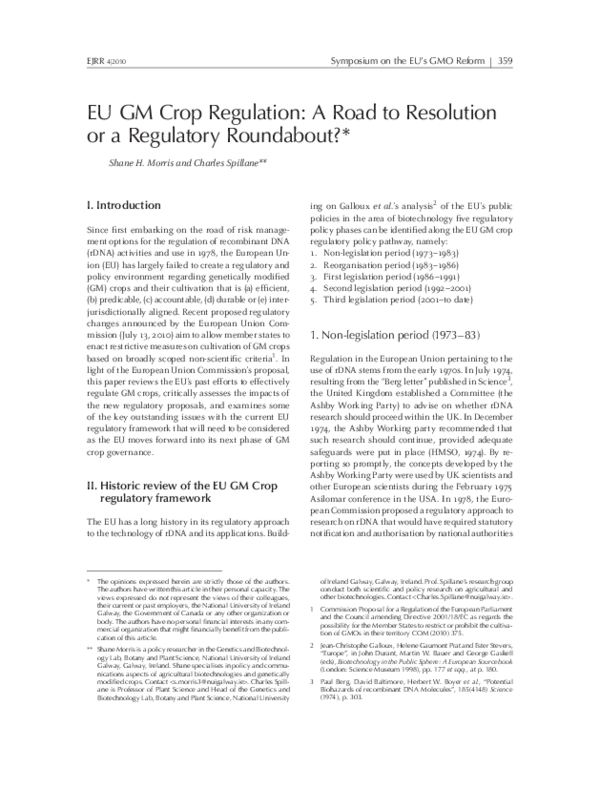 (PDF) EU GM Crop Regulation: Road to Resolution or Regulatory Roundabout?
