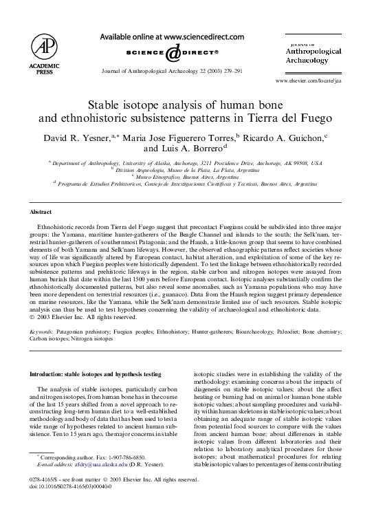 (PDF) Stable isotope analysis of human bone and ethnohistoric ...