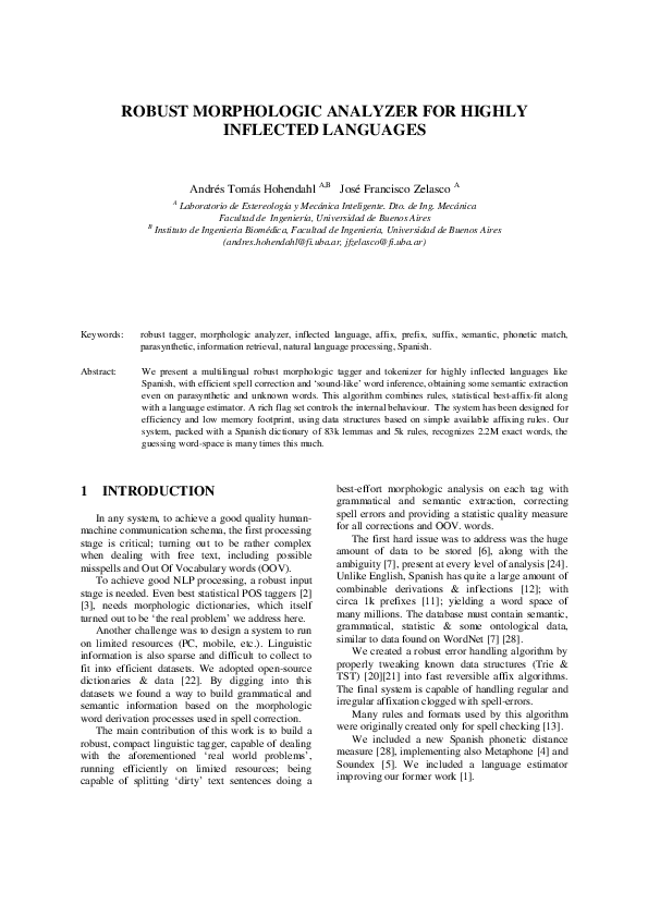 (PDF) Robust Morphologic Analyzer for Highly Inflected Languages (like ...