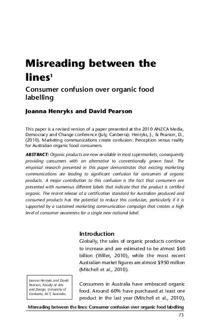 (PDF) Misreading between the lines: Consumer confusion over organic ...