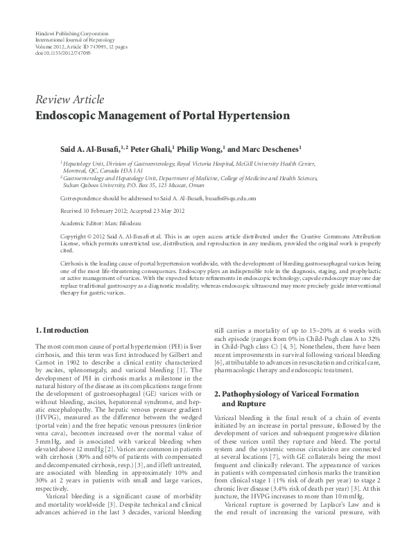 (PDF) Endoscopic Management of Portal Hypertension
