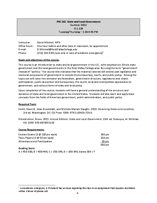 (PDF) Syllabus - State and Local Government (undergraduate) | David ...