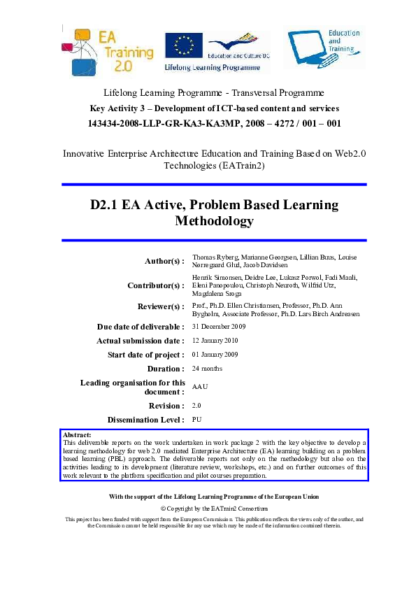 (PDF) D2. 1-An EA Active, Problem Based Learning Methodology-EU deliverable-EAtrain2
