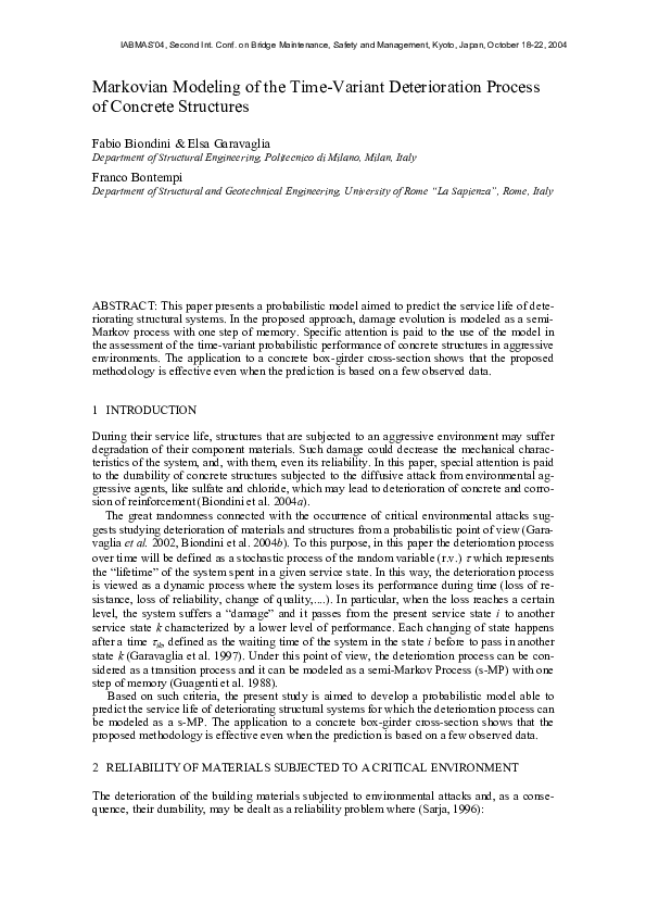 (PDF) Markovian modeling of the time-variant deterioration process of concrete structures