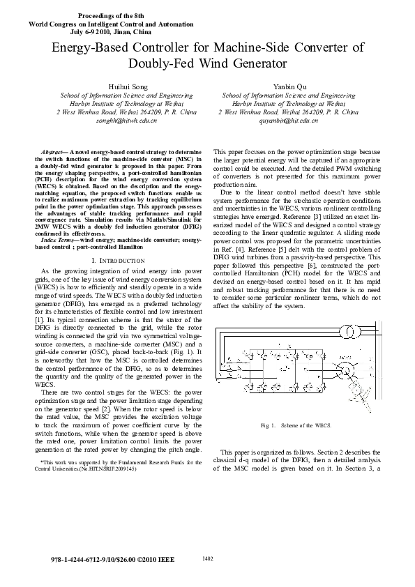 Pdf Energy Based Controller For Machine Side Converter Of Doubly Fed Wind Generator Huihui