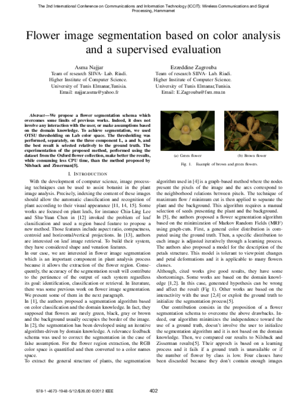 Pdf Flower Image Segmentation Based On Color Analysis And A Supervised Evaluation