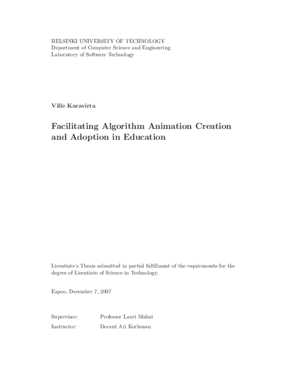 (PDF) Facilitating Algorithm Animation Creation and Adoption in Education