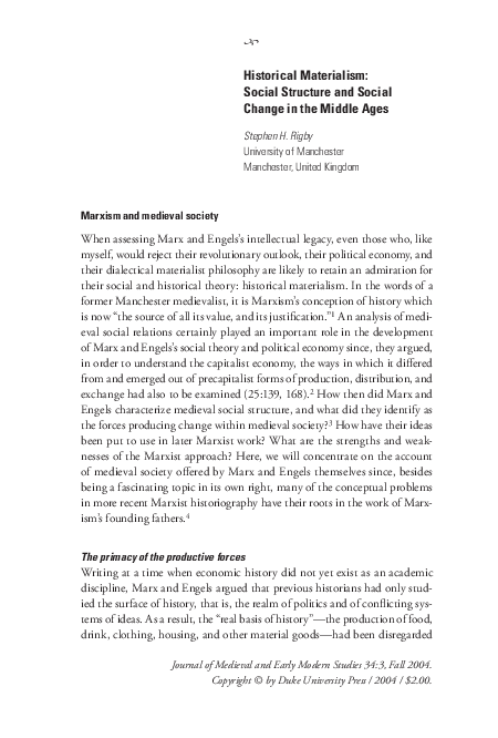 (PDF) Historical Materialism: Social Structure and Social Change in the ...