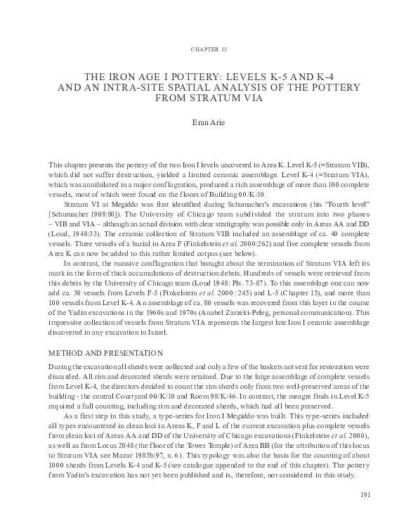 (PDF) 2006. The Iron Age I Pottery [from Megiddo]: Levels K-5 and K-4 ...