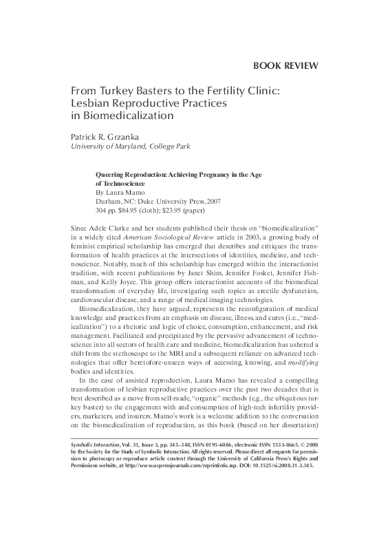(PDF) From Turkey Basters to the Fertility Clinic: Lesbian Reproductive ...