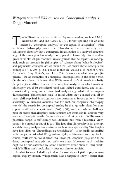 (PDF) Wittgenstein and Williamson on Conceptual Analysis