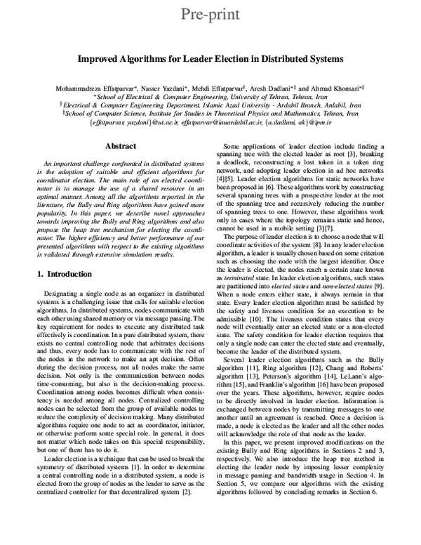 (PDF) Improved algorithms for leader election in distributed systems