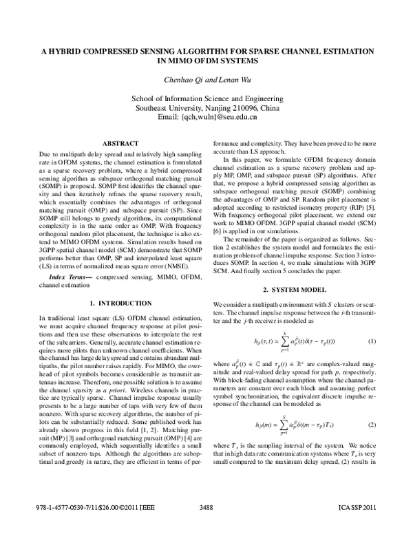 (PDF) A hybrid compressed sensing algorithm for sparse channel estimation in MIMO OFDM systems