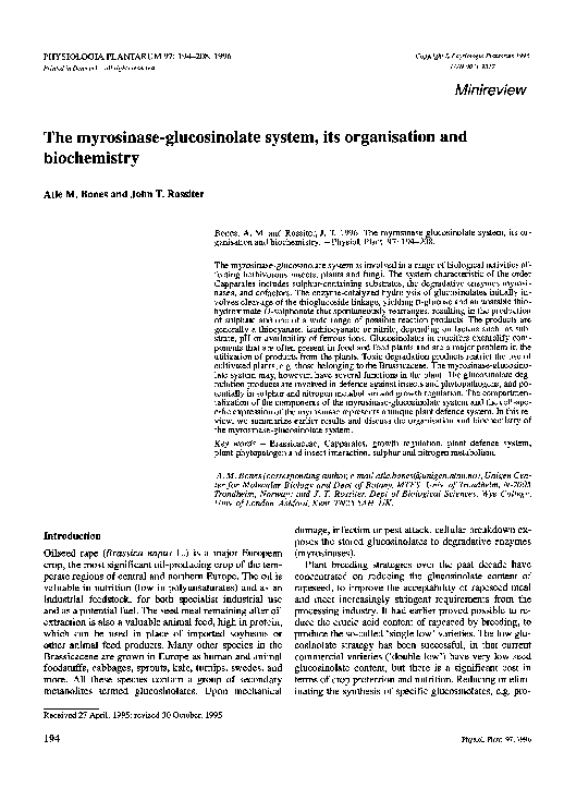 (PDF) The myrosinase‐glucosinolate system, its organisation and ...