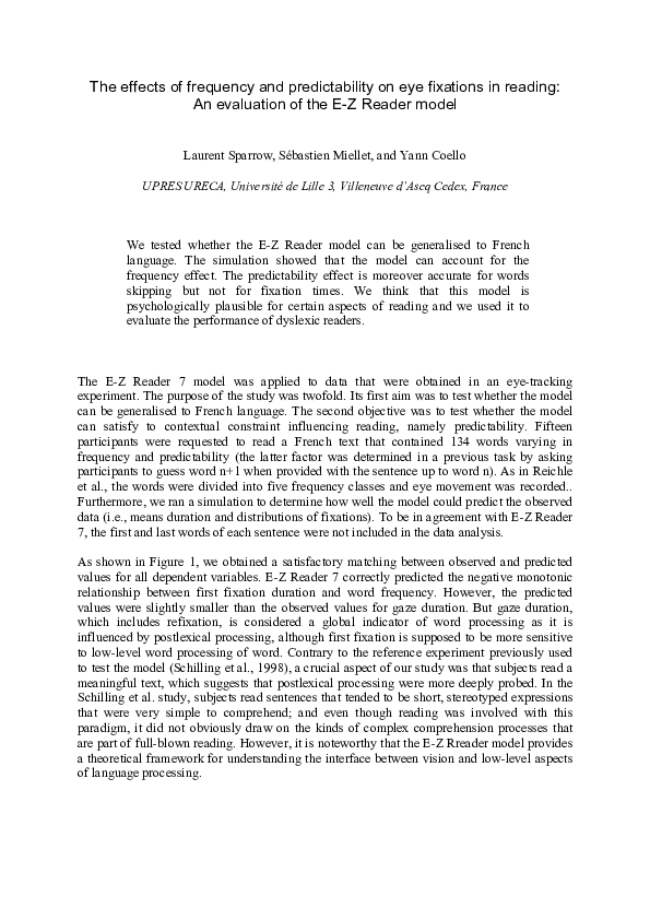 (PDF) The effects of frequency and predictability on eye fixations in ...