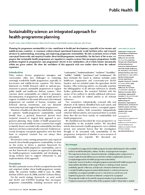 (PDF) Sustainability science: an integrated approach for health ...