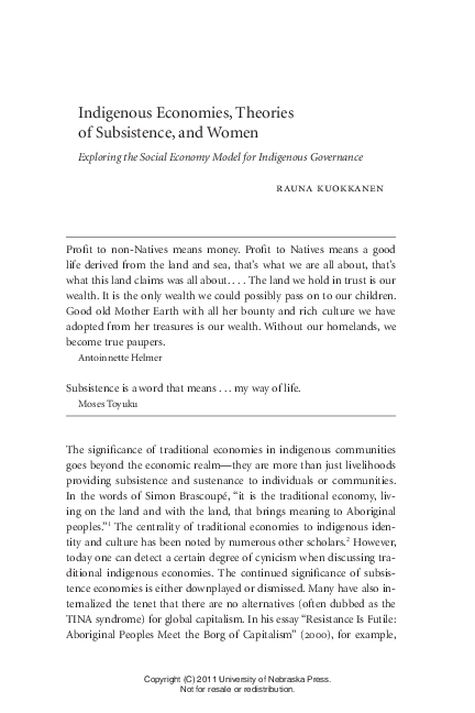 (PDF) Indigenous Economies, Theories of Subsistence and Women ...