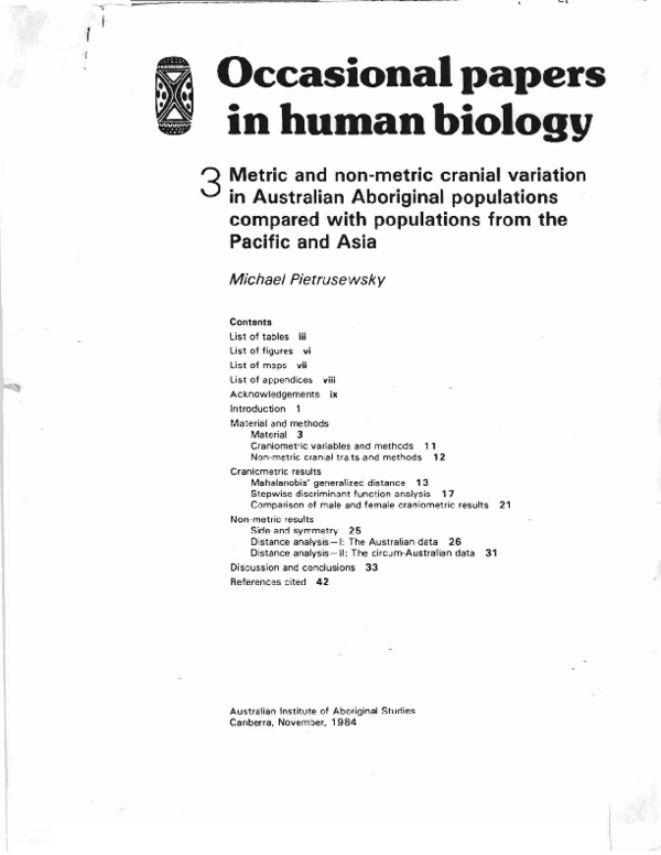(PDF) Metric and non-metric cranial variation in Australian Aboriginal ...