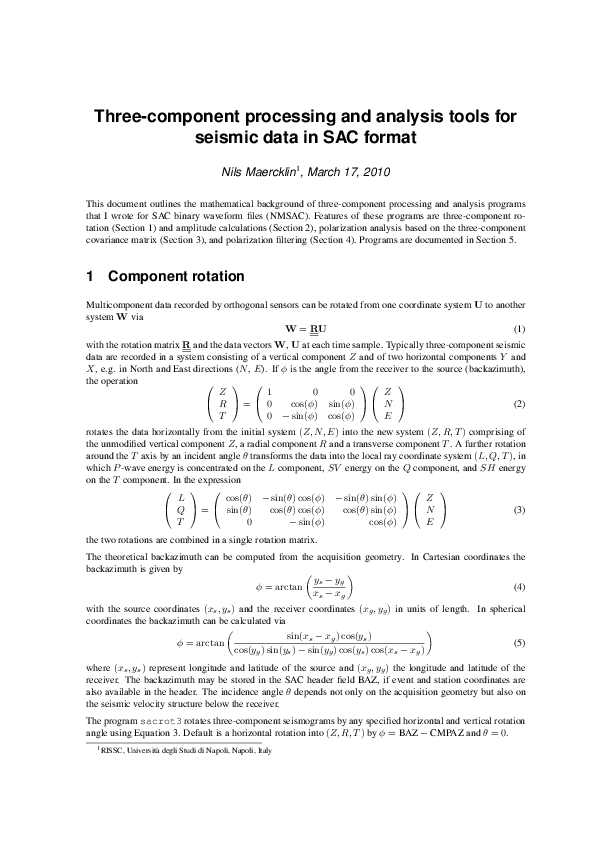 (PDF) Three-component processing and analysis tools for seismic data in ...