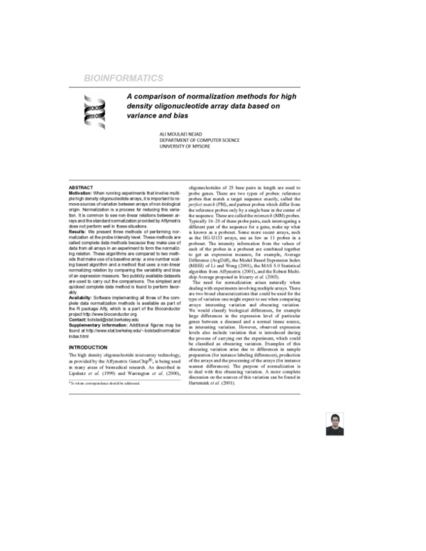 (PDF) A comparison of normalization methods for high density oligonucleotide array data based on ...