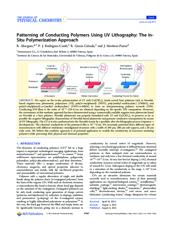 Pdf Patterning Of Conducting Polymers Using Uv Lithography The In Situ Polymerization Approach