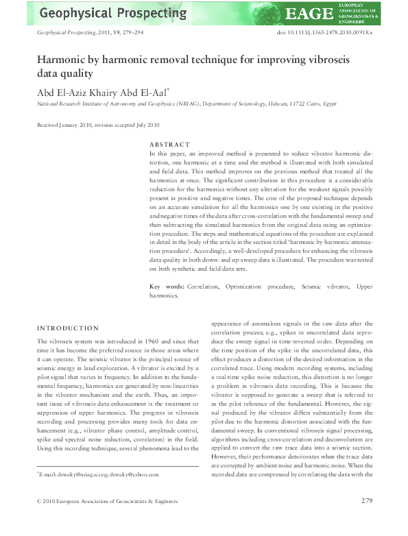 (PDF) Harmonic by harmonic removal technique for improving vibroseis ...